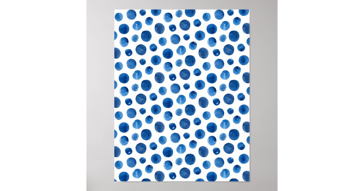 Blue pattern print. Watercolor navy polka dots Poster | Zazzle