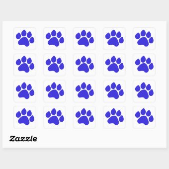 Blue Paw Print Square Sticker | Zazzle