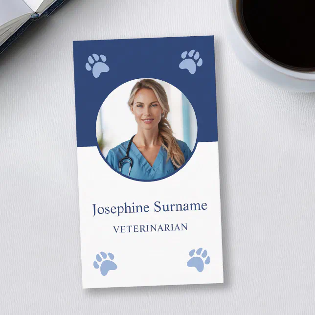 Blue Paws And Custom Photo Veterinarian Vet Clinic Business Card | Zazzle