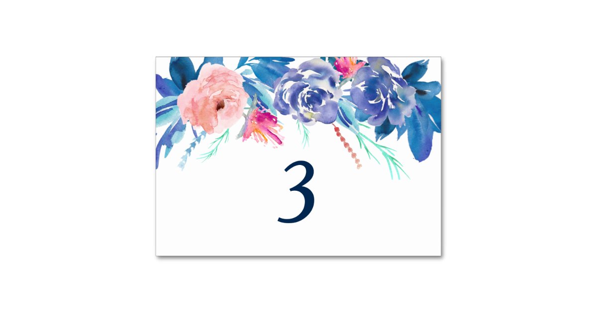 Blue Peach Roses Bouquet Wedding Table Number | Zazzle