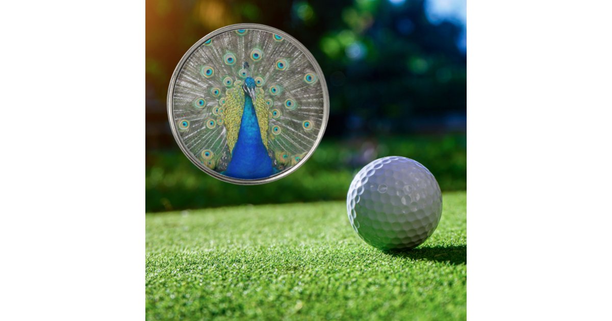 Blue Peacock Feather Plumage Golf Ball Marker | Zazzle