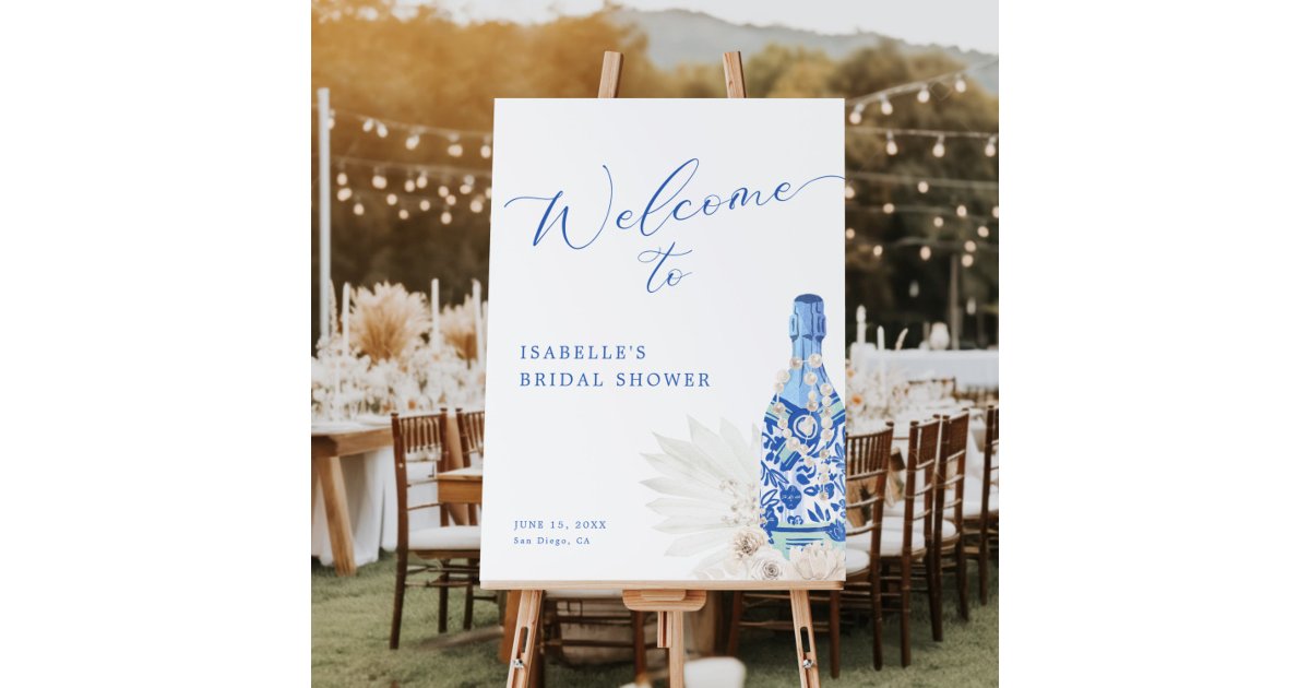Blue Pearls and Prosecco Bridal Shower Welcome Foam Board | Zazzle