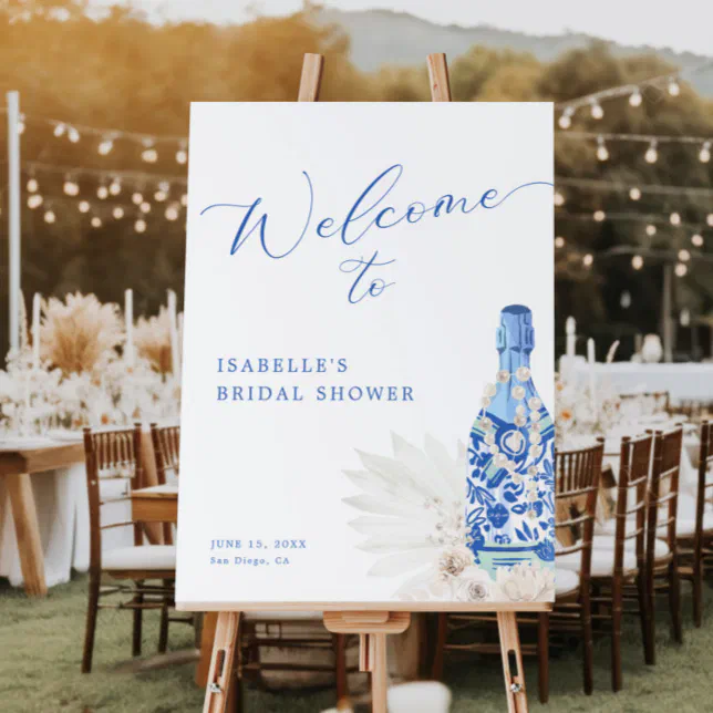 Blue Pearls and Prosecco Bridal Shower Welcome Foam Board | Zazzle