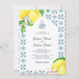 Blue Persian Mosaic Tile Lemon Islamic Wedding Invitation | Zazzle