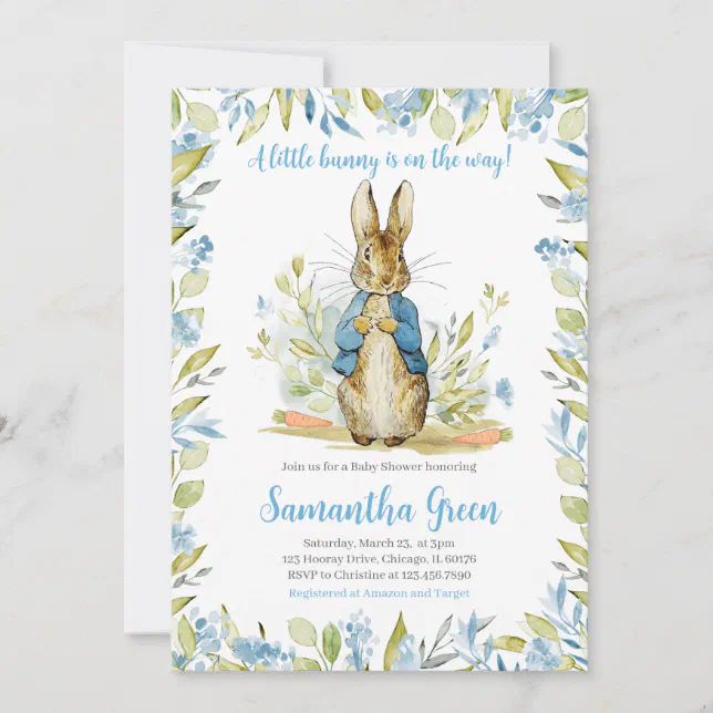 Blue Peter Rabbit Baby Shower Invitation | Zazzle