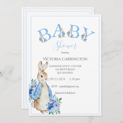 Blue Peter Rabbit Letters Baby Shower Invitation | Zazzle