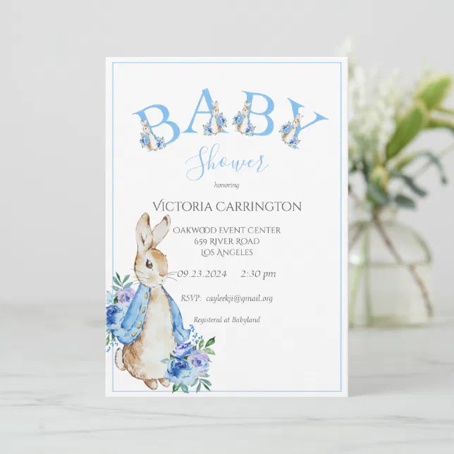 Blue Peter Rabbit Letters Baby Shower Invitation | Zazzle