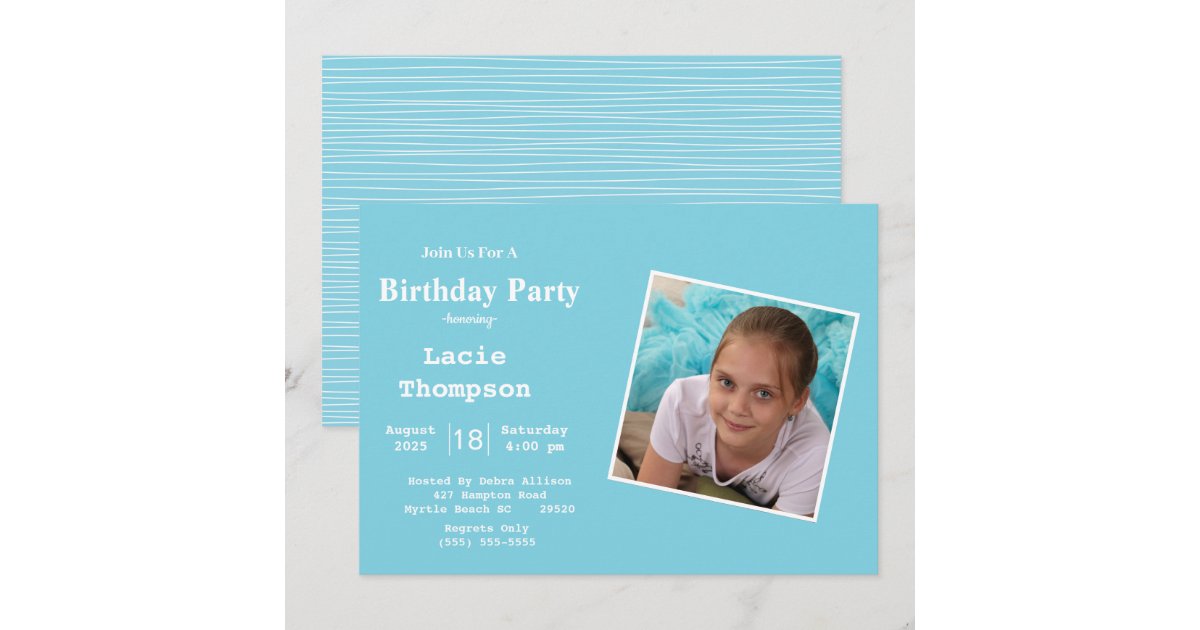 Blue Photo Birthday Invitation | Zazzle