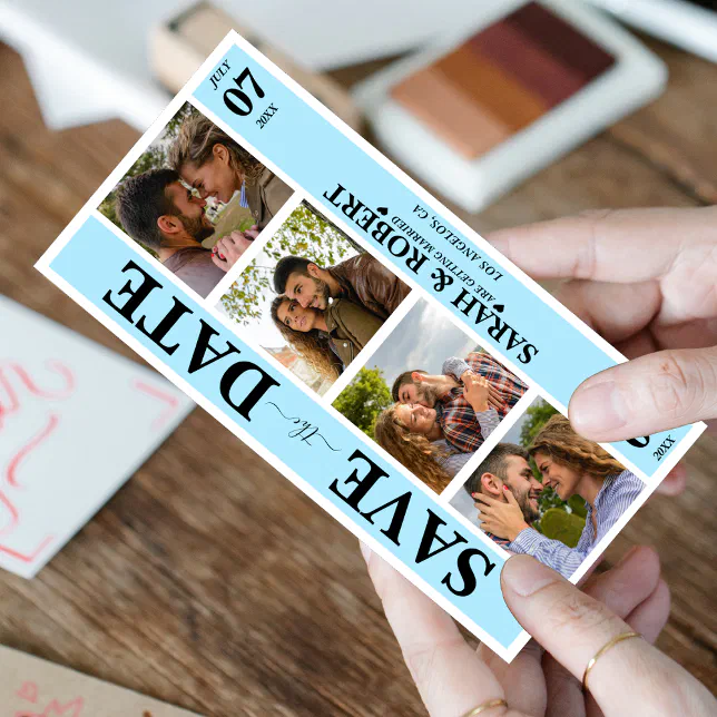 Blue Photo Booth Collage Save The Date | Zazzle