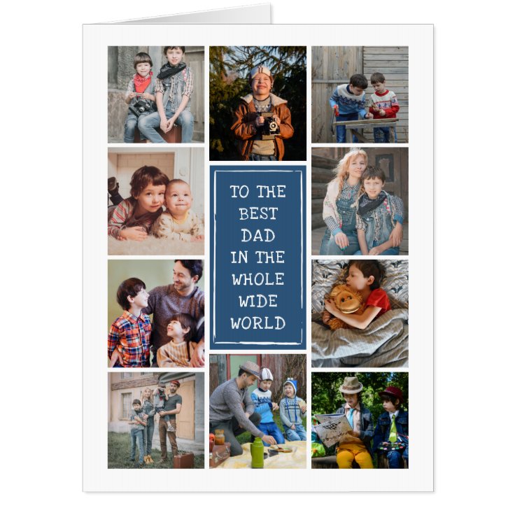 Blue Photo Collage Best Dad Father's Day Big Card | Zazzle