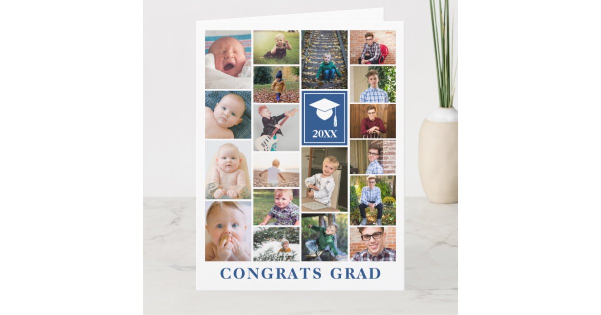 Blue Photo Collage Congrats Grad Big Card | Zazzle