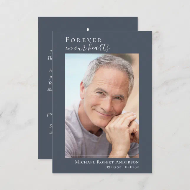 Blue Photo Memorial Prayer Card | Zazzle