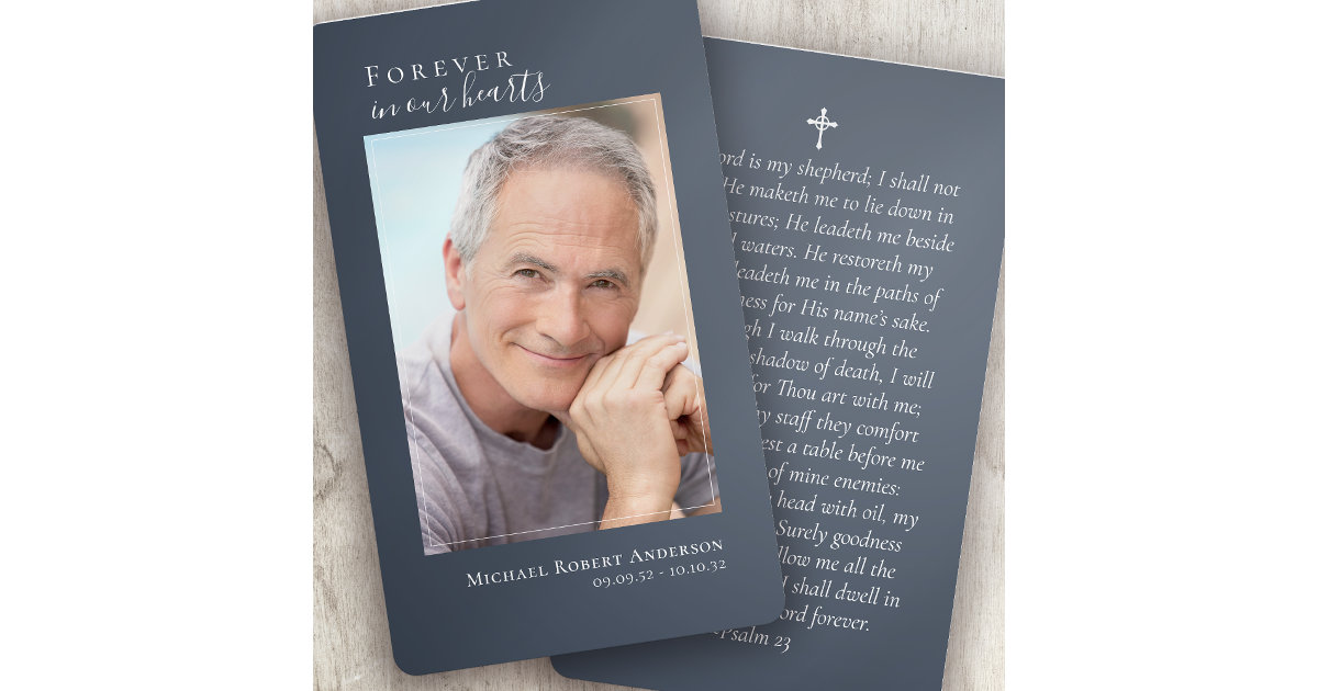 Blue Photo Memorial Prayer Card | Zazzle