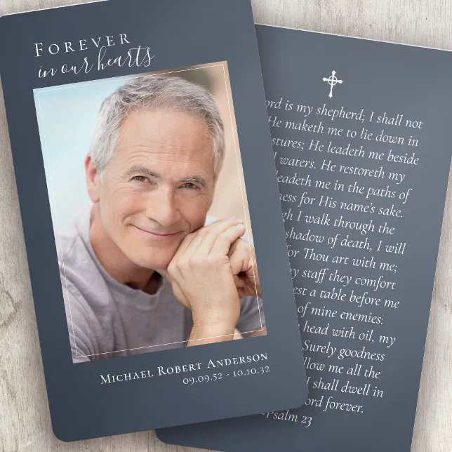 Blue Photo Memorial Prayer Card | Zazzle