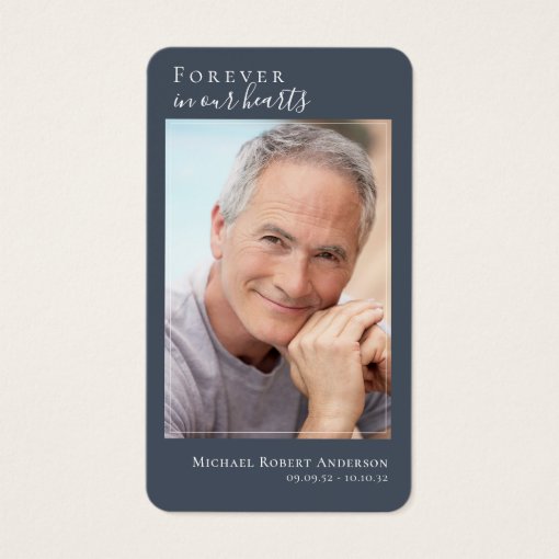Blue Photo Memorial Prayer Card | Zazzle