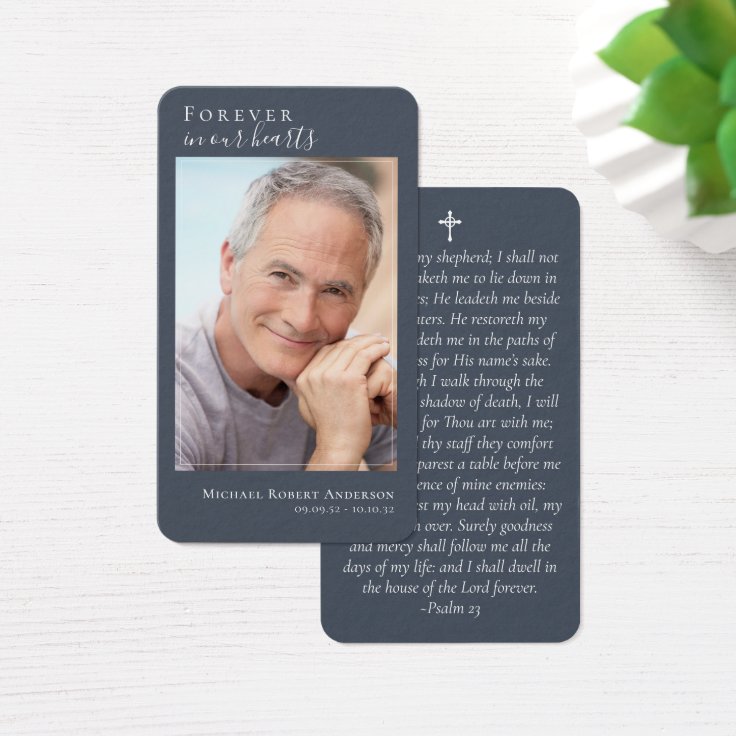 Blue Photo Memorial Prayer Card | Zazzle