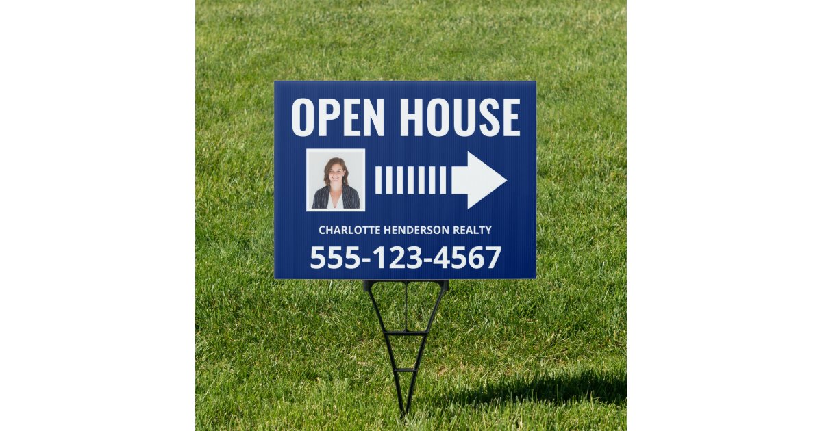 Blue Photo Open House Real Estate Arrow Welcome Sign | Zazzle