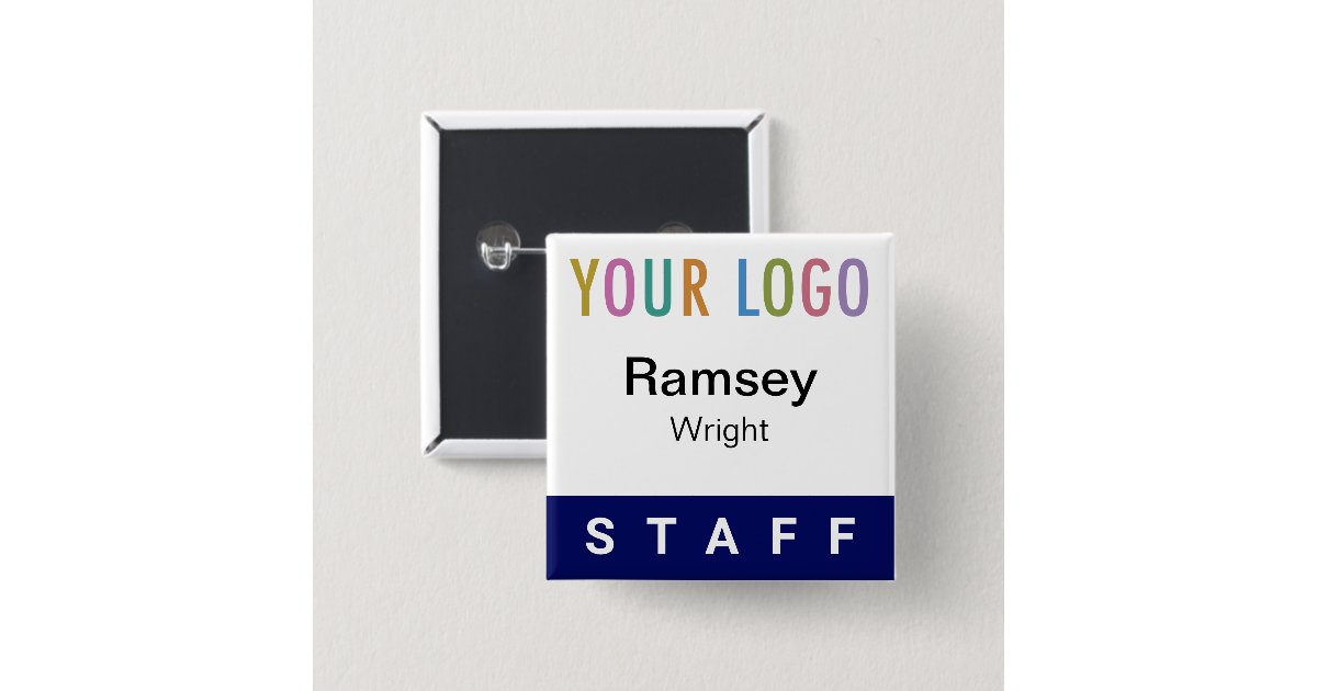 Blue Pinback Staff Badge Event Logo Square Name Button | Zazzle