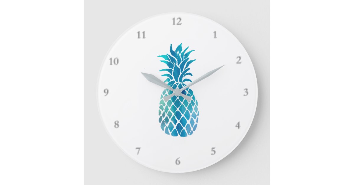blue pineapple design large clock | Zazzle