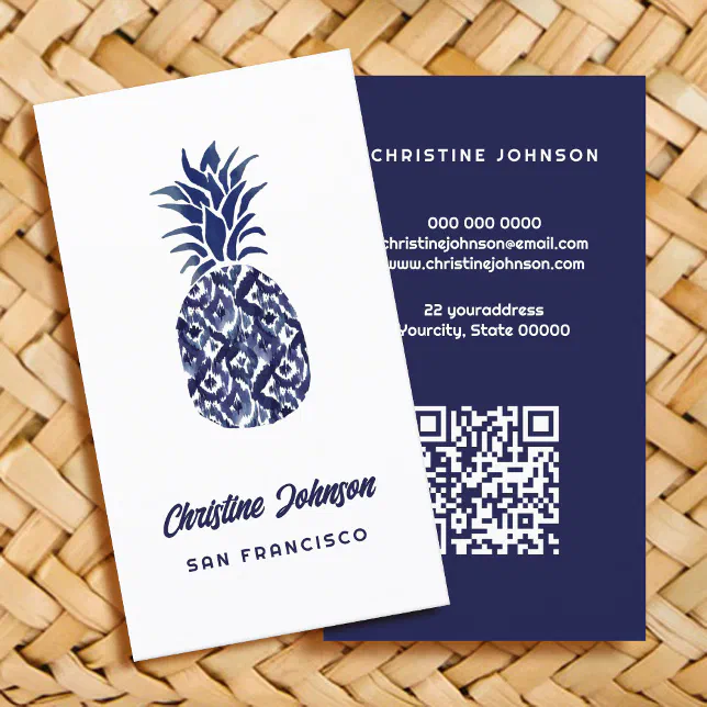 blue pineapple QR code Business Card | Zazzle