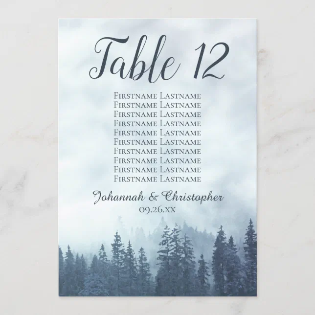 Blue Pines Wedding Seating Chart Table Number Card | Zazzle