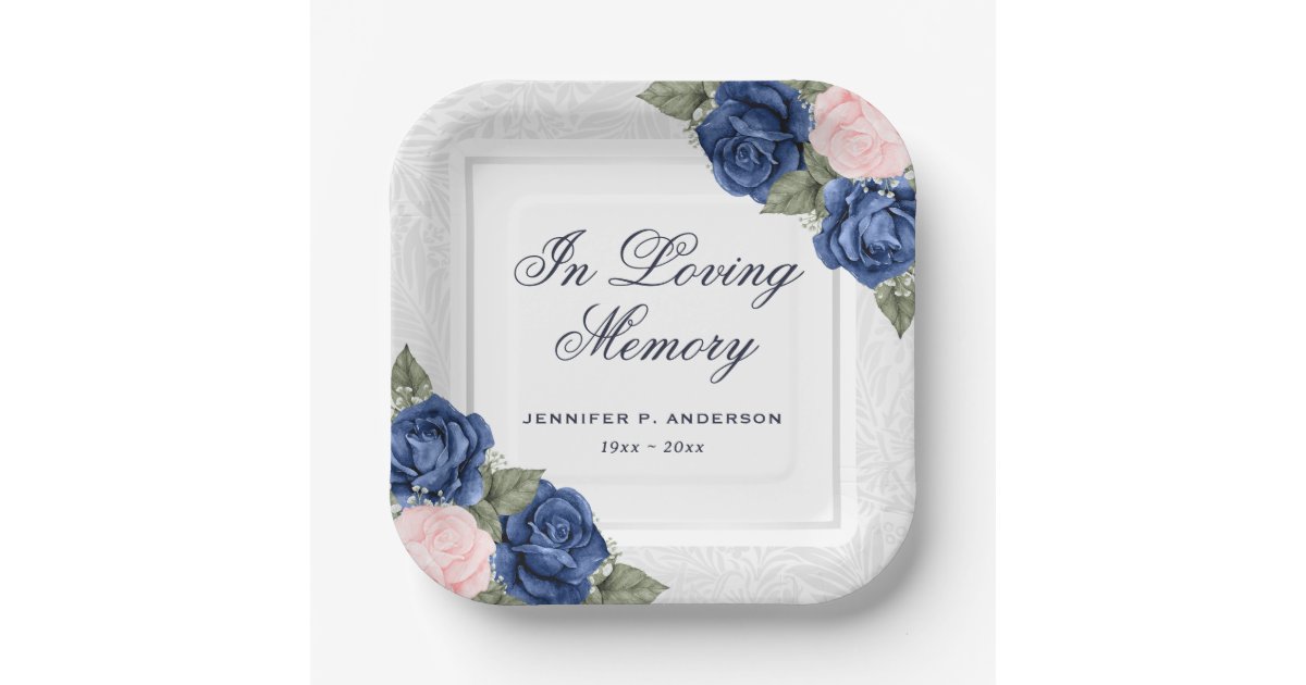 Blue Pink Floral In Loving Memory Funeral Memorial Paper Plates | Zazzle