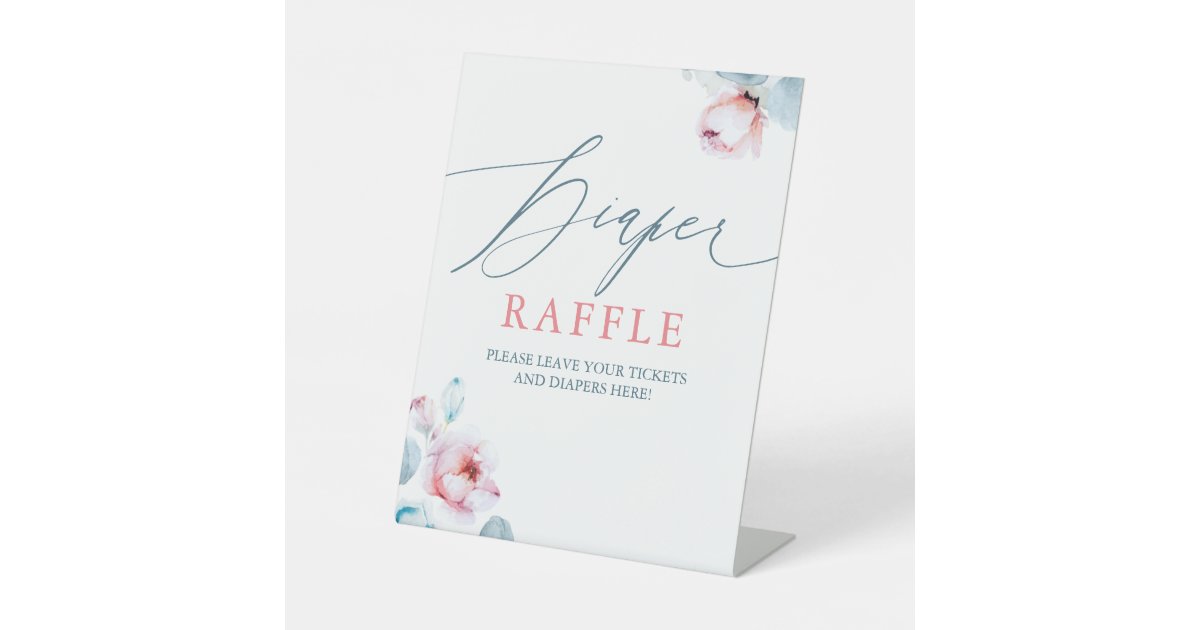 Blue Pink Flowers Diaper Raffle Ticket Place Sign | Zazzle
