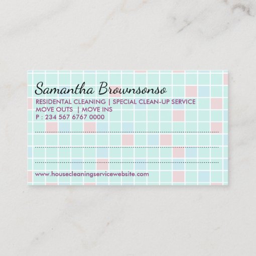 Blue Pink Janitorial Lady Cleaning Appointment Business Card | Zazzle