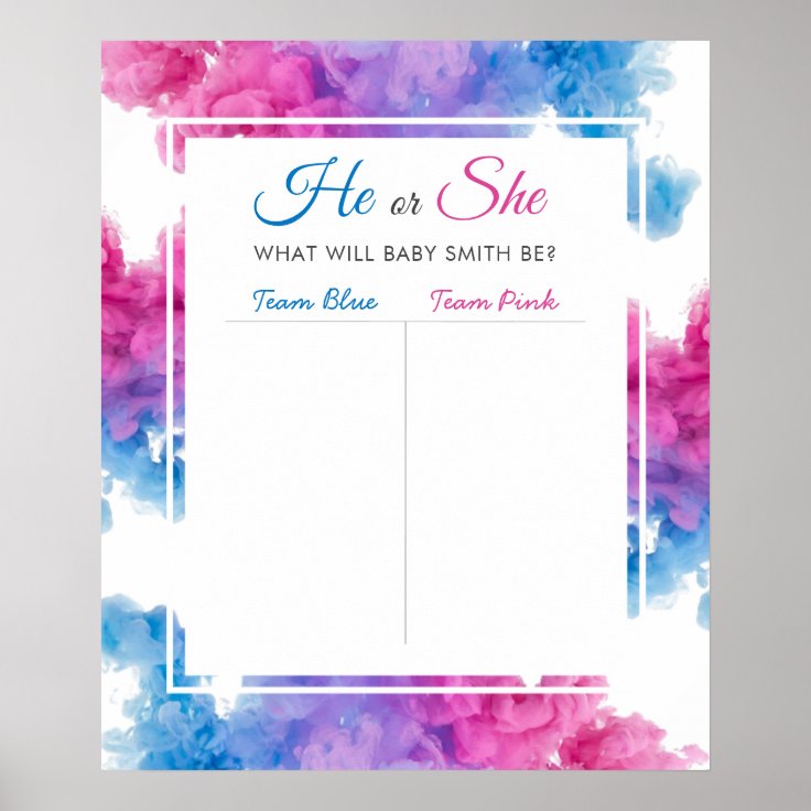 Blue Pink Smoke Baby Gender Reveal Party Vote Poster | Zazzle