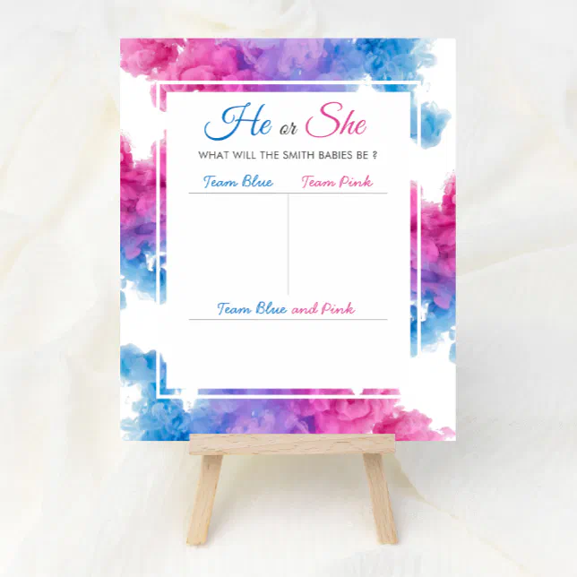 Blue Pink Smoke Twin Baby Gender Reveal Vote Poster | Zazzle
