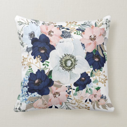 Blue Pink Vintage Floral Rose Throw Pillow | Zazzle.com