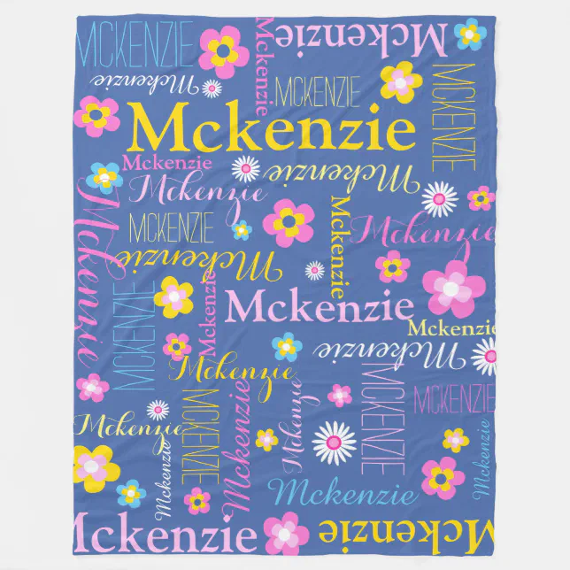 Blue pink yellow girls McKenzie name blanket | Zazzle