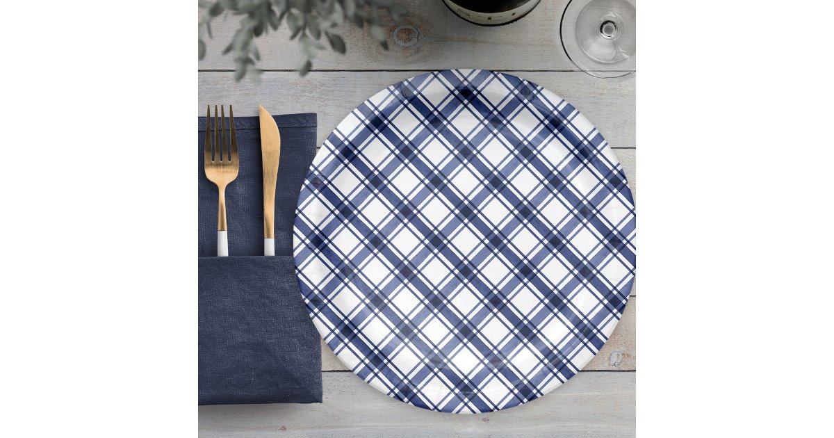 Blue Plaid Paper Plates | Zazzle