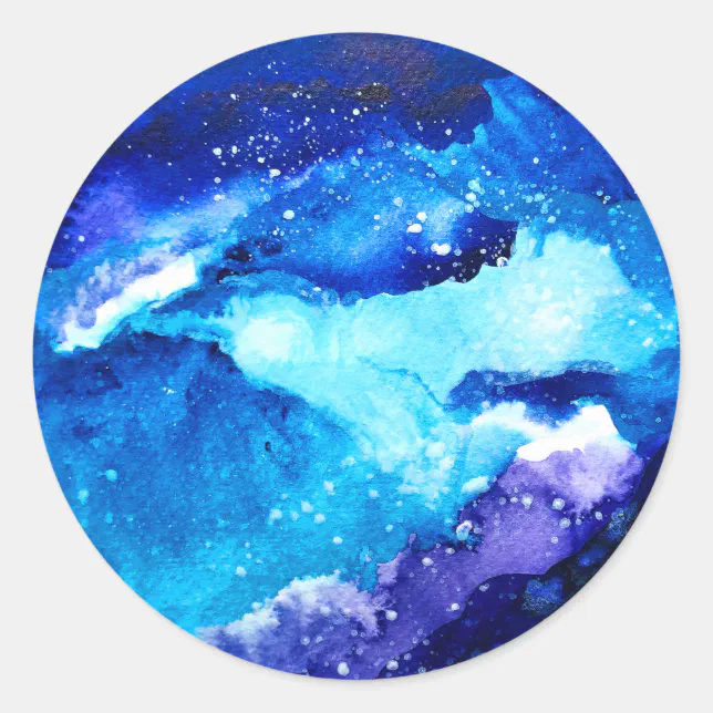 Blue planet nebula galaxy watercolor classic round sticker | Zazzle
