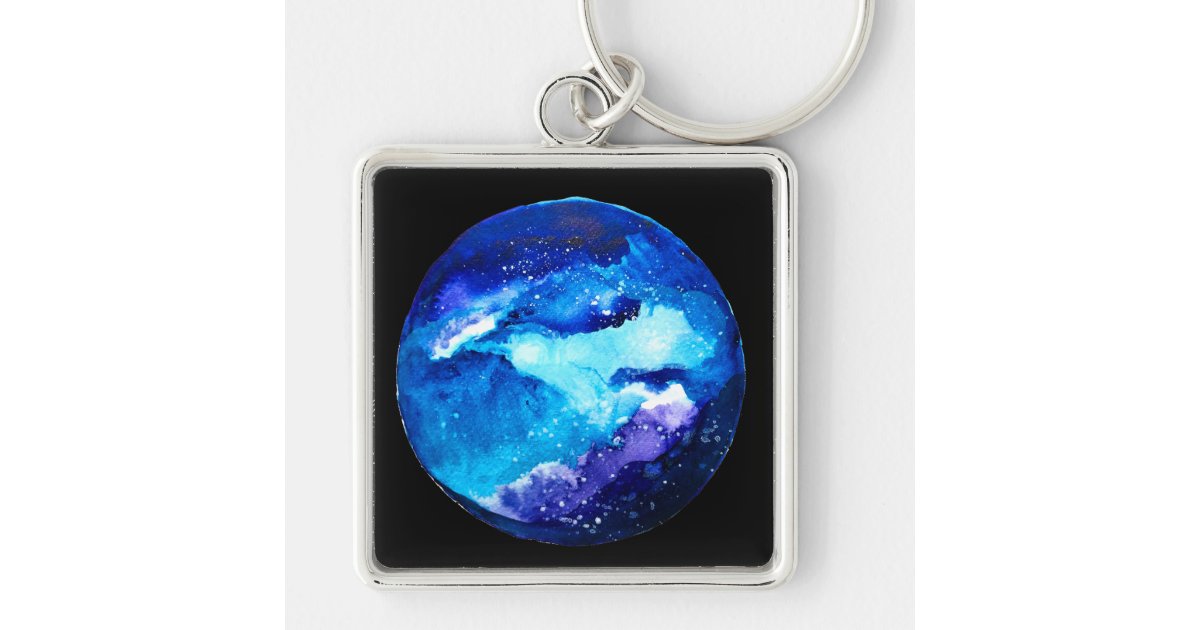 Blue planet nebula galaxy watercolor keychain | Zazzle
