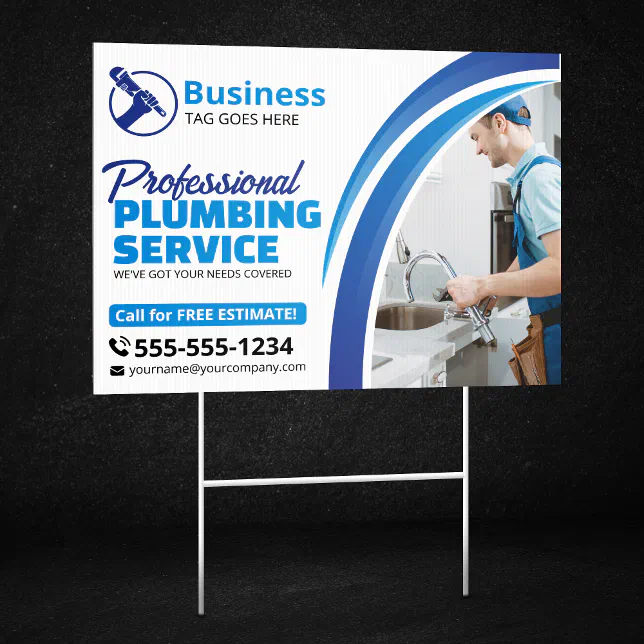 Blue Plumbing Service Repair Plumber Contractor Sign | Zazzle