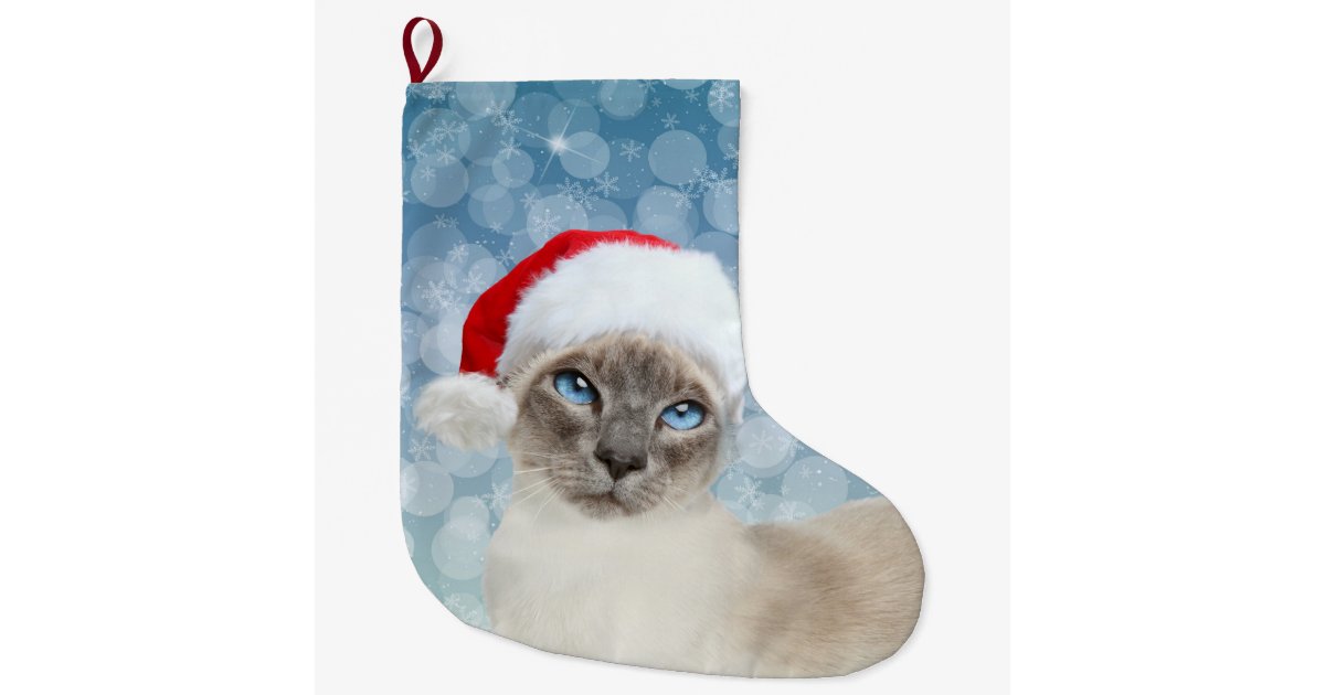 Blue point Siamese cat Christmas Large Christmas Stocking | Zazzle