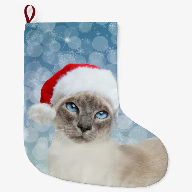 Blue point Siamese cat Christmas Large Christmas Stocking | Zazzle