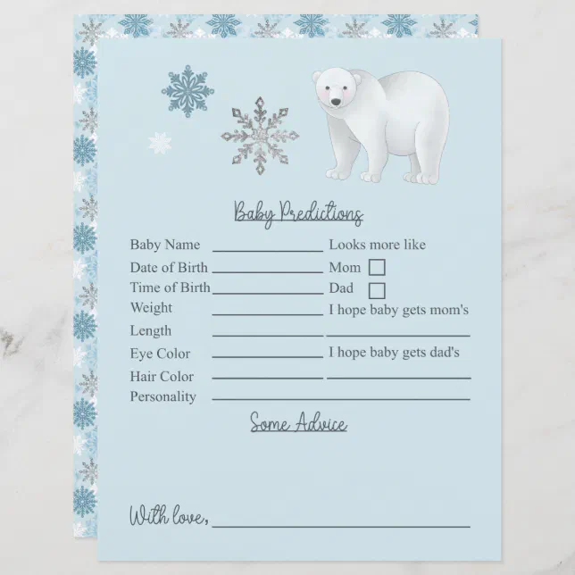 Blue Polar Bear Baby Shower Predictions And Advice | Zazzle