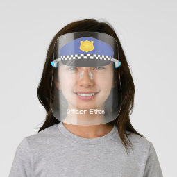 Blue Police Hat With Checkered Band Face Shield | Zazzle