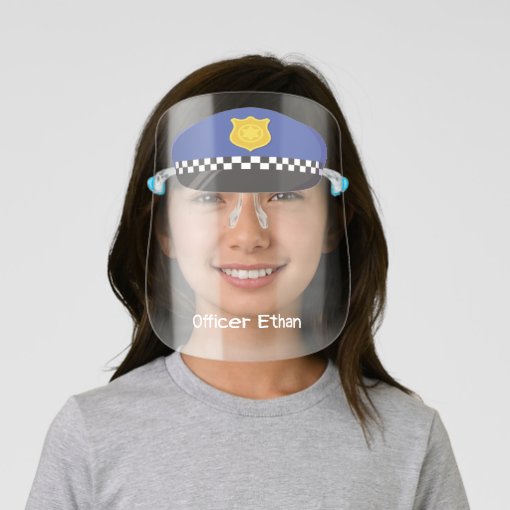 Blue Police Hat With Checkered Band Face Shield | Zazzle