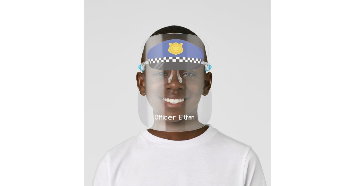 Blue Police Hat With Checkered Band Face Shield | Zazzle