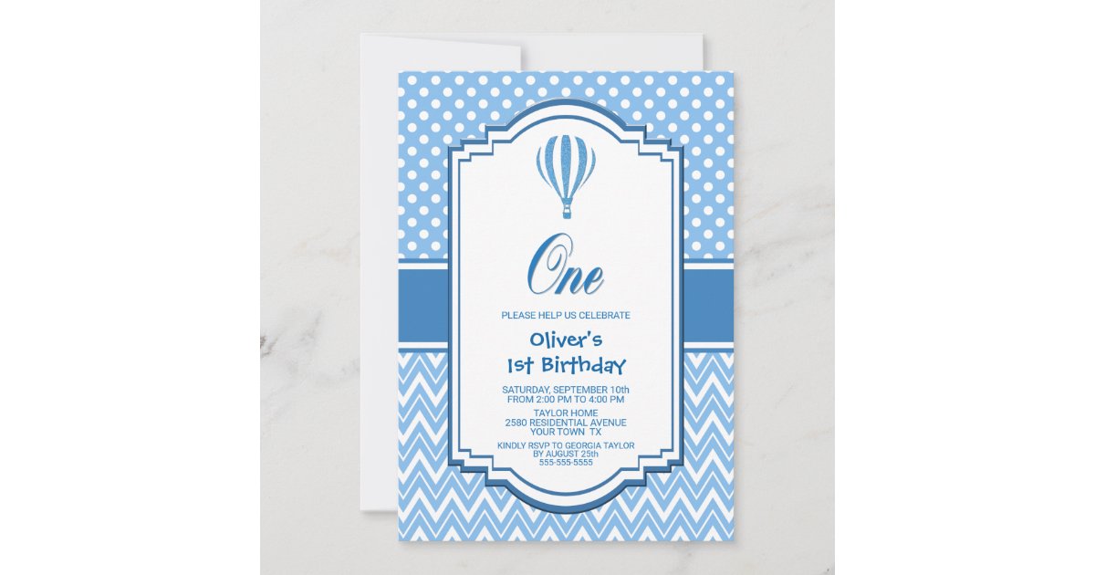 Blue Polka Dot 1st Birthday Party Invitation | Zazzle