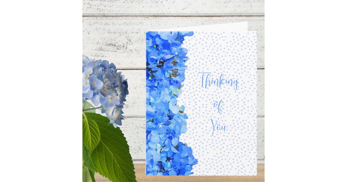 Blue Polka Dot Blue Hydrangea Thinking of You Card | Zazzle