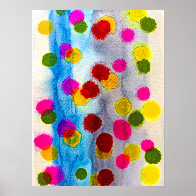 Blue polka dots watercolor abstract poster | Zazzle