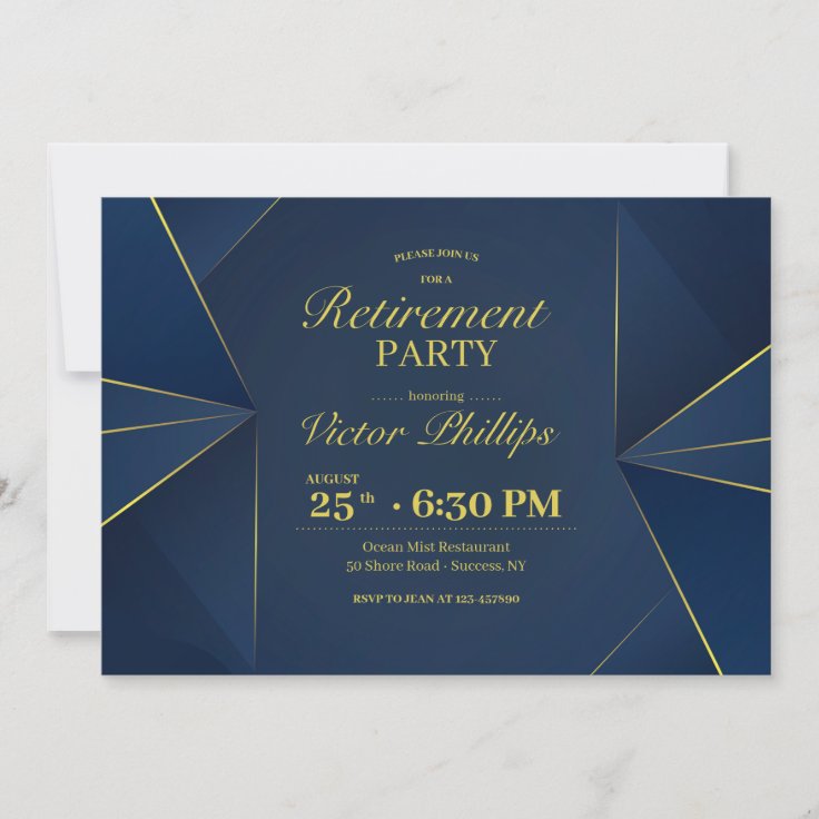 Blue Polygonal Retirement Party Invitation | Zazzle