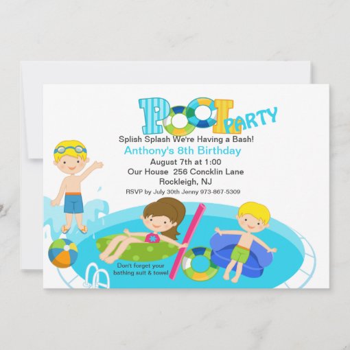 Blue Pool Party Birthday Invitation | Zazzle