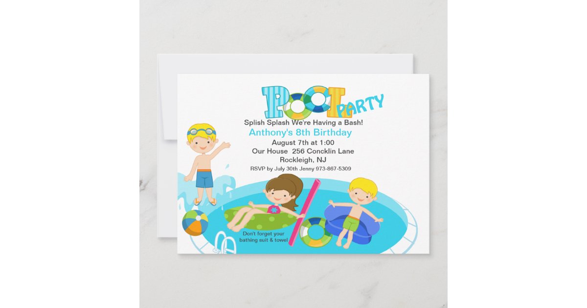 Blue Pool Party Birthday Invitation | Zazzle