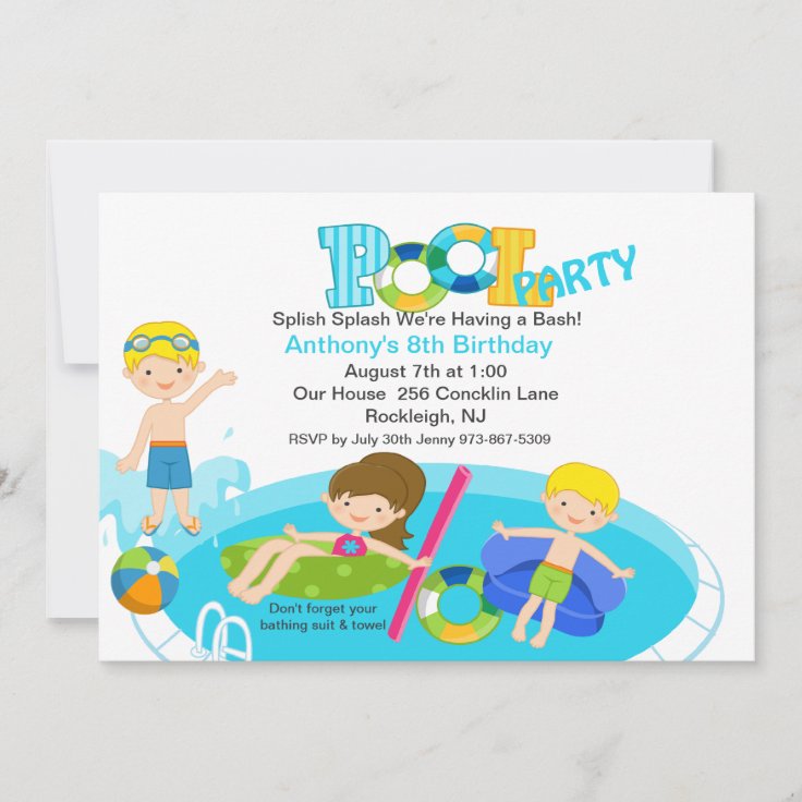 Blue Pool Party Birthday Invitation | Zazzle