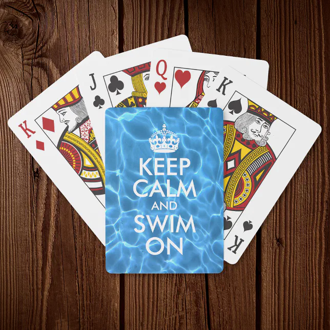 Blue Pool Water Keep Calm and Swim On Poker Cards | Zazzle